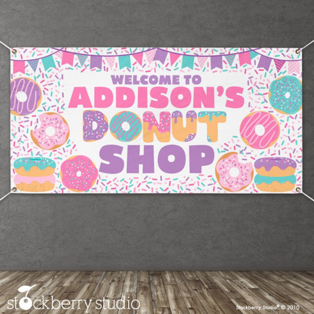 Donut Birthday Party Vinyl Banner Personalized Donut Decorations Party ...