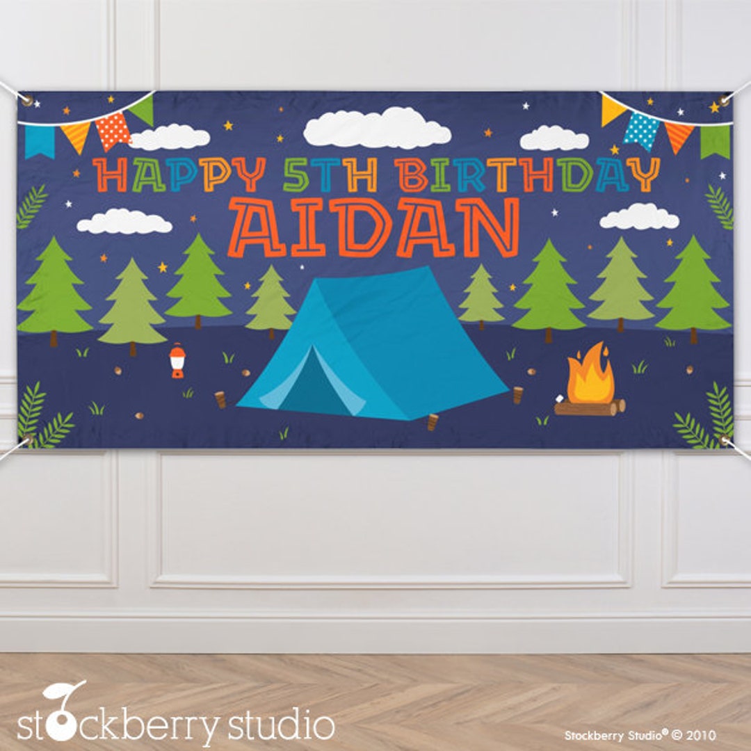 Camp Birthday Vinyl Banner Camping Birthday Party Decorations Outdoor ...