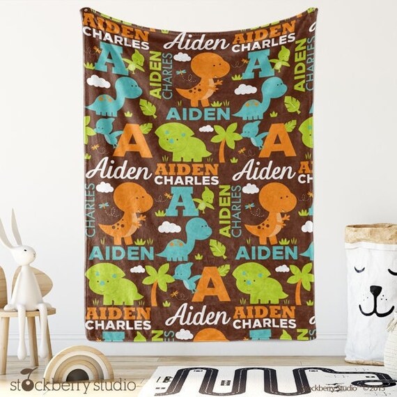 Dinosaur Name Blanket Personalized Monogrammed Nursery Decor Room T Rex ...