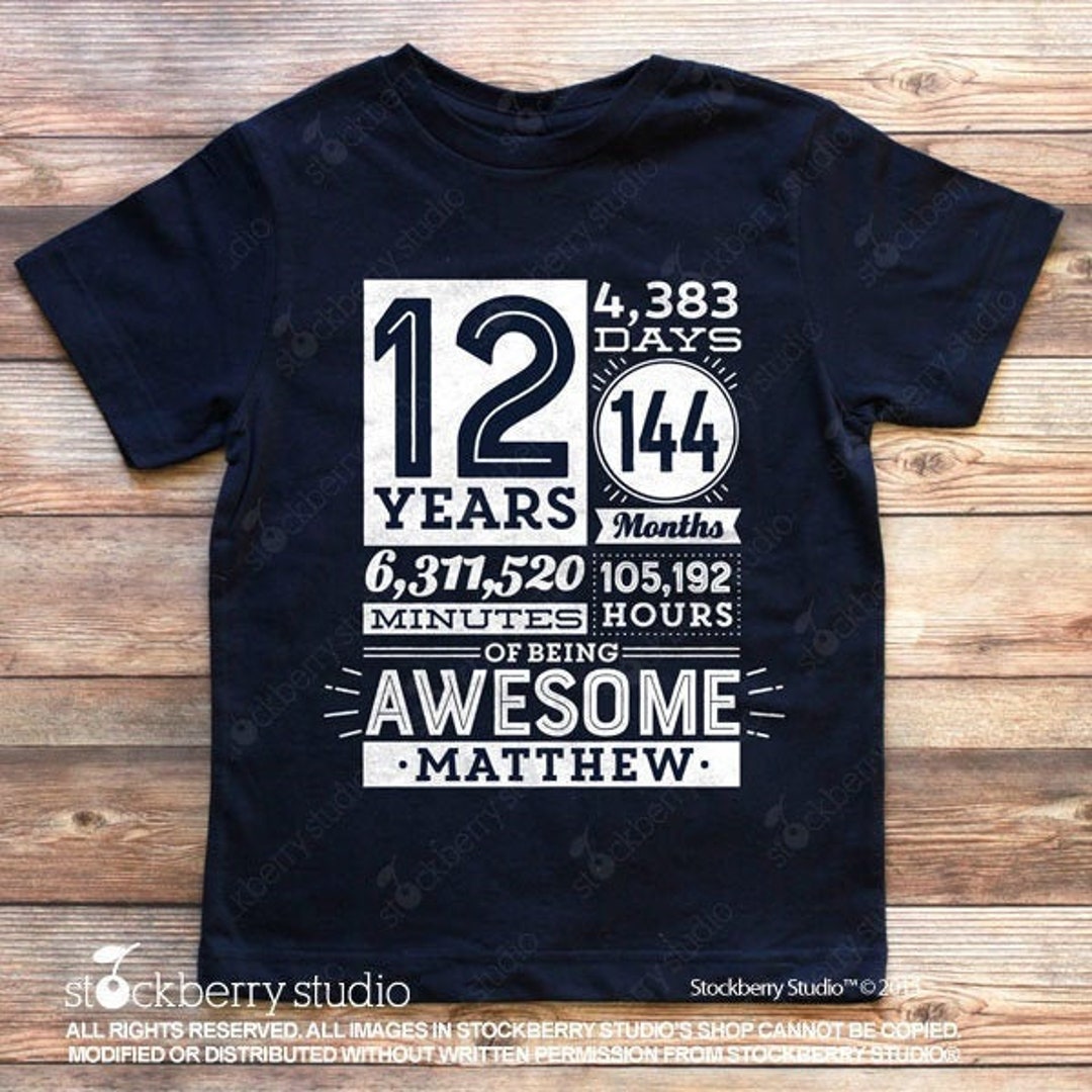 12th Birthday Shirt Boy 12 Years of Being Awesome Birthday Countdown ...