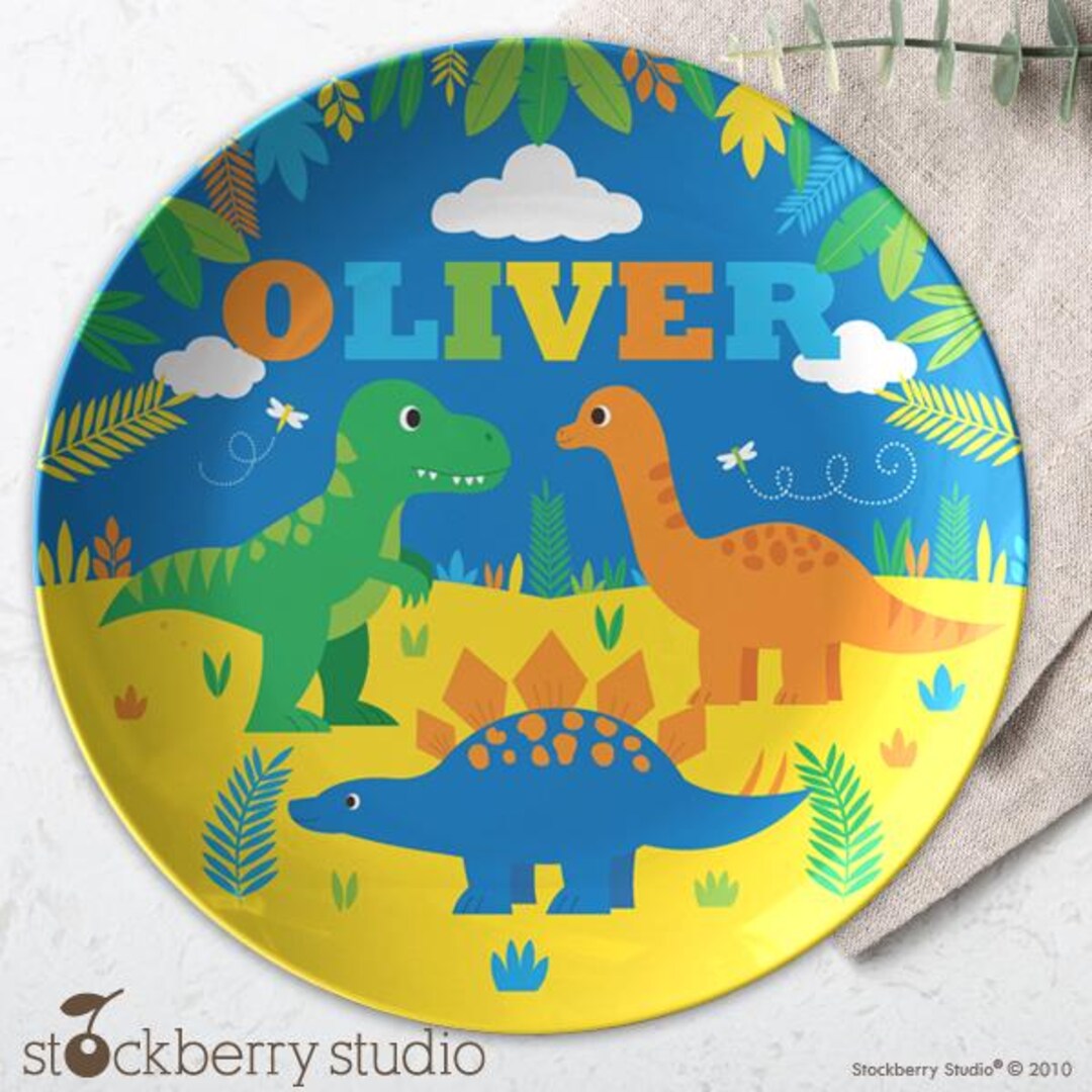 Dinosaur Plate Personalized Gift With Boy Kids T-rex Plate Toddler ...
