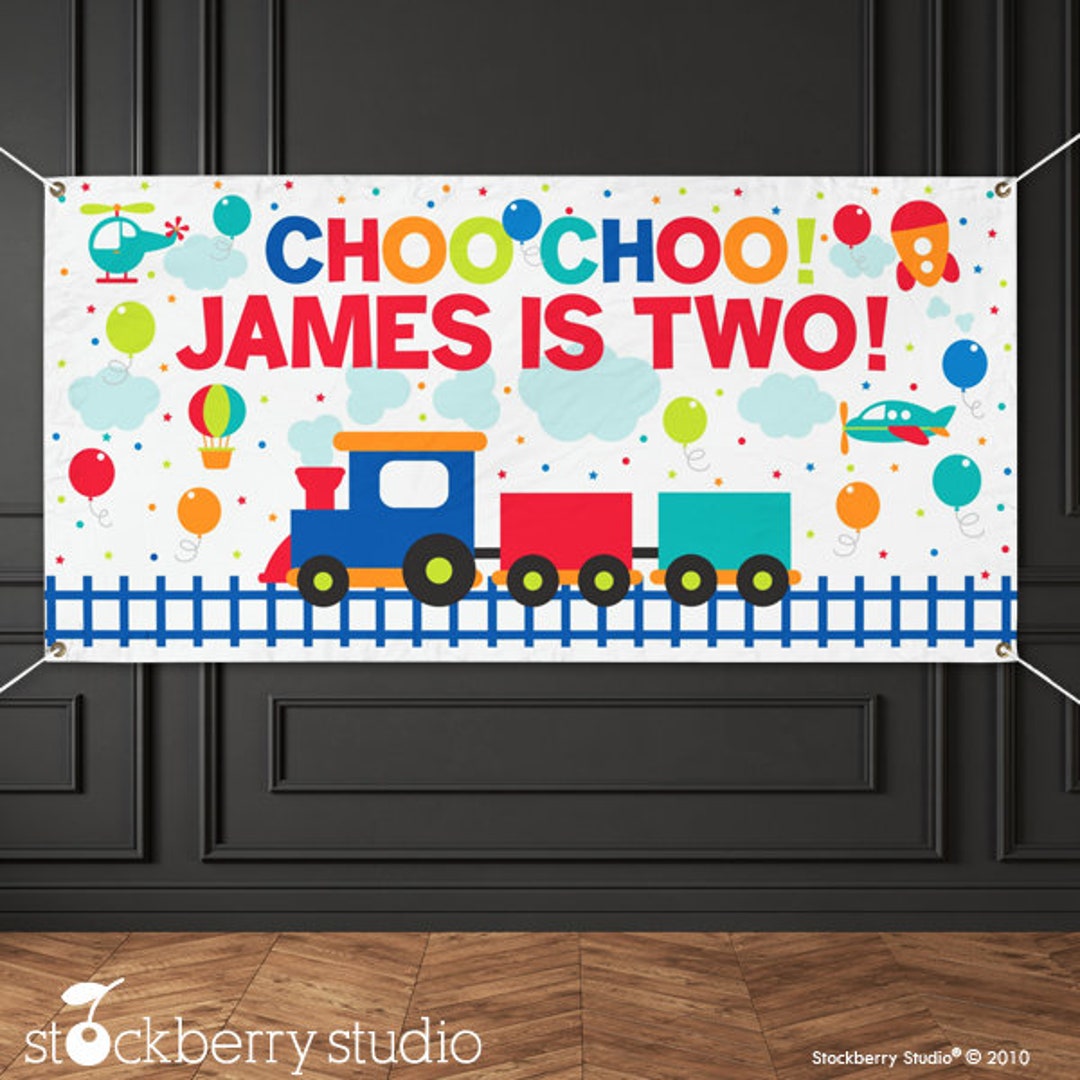 Train Birthday Banner Choo Choo I'm Two Backdrop Train Banner Train ...
