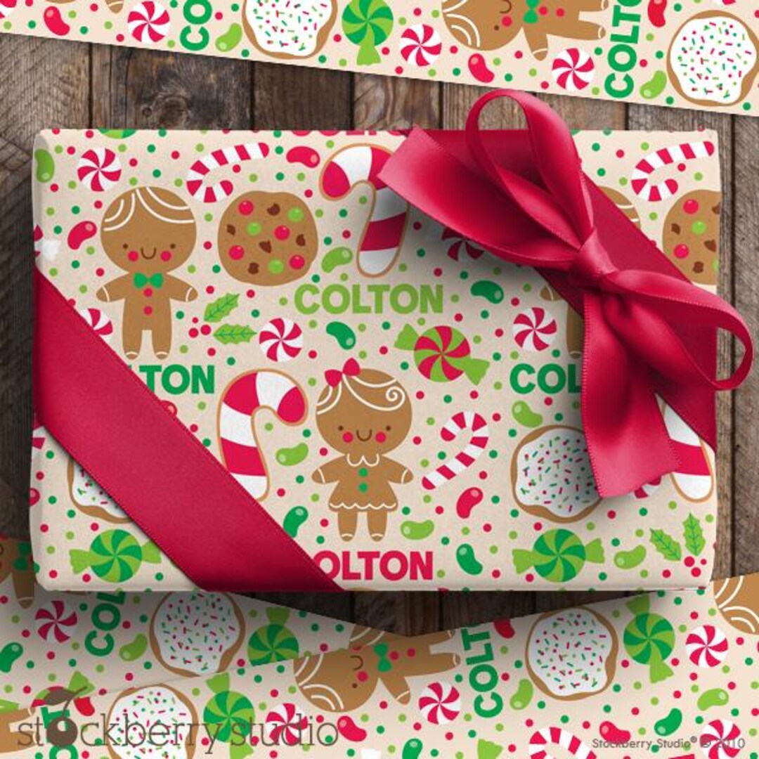 Gingerbread Man Wrapping Paper Personalized Toddler Children's Gift ...
