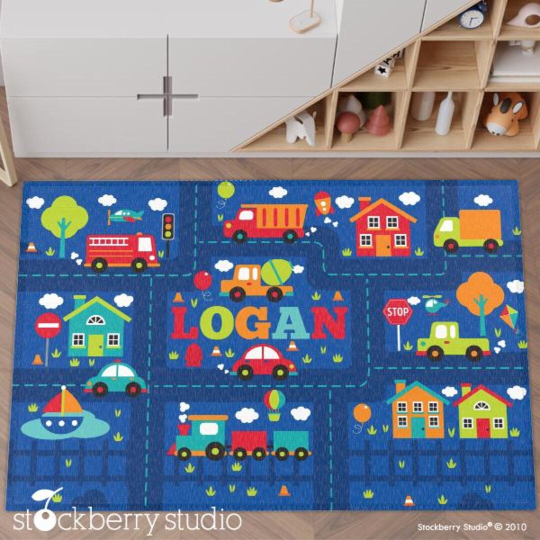 Transportation Area Rug Kids Road Track Play Mat Boy Decor Toddler Gift ...