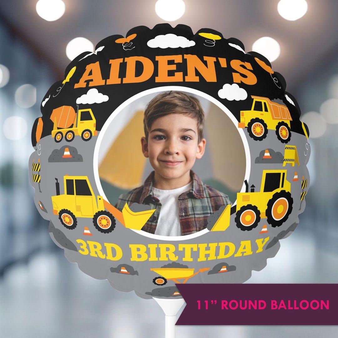 Construction Truck Birthday Balloon Personalized Digger Photo Props ...