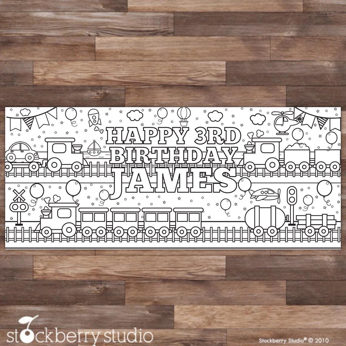 Transportation Coloring Tablecloth Birthday Party Decorations Train ...