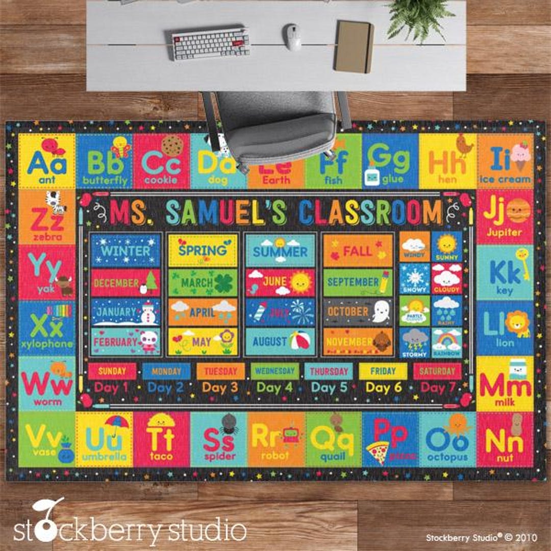 Alphabet Classroom Area Rug Kids Seasons Weather Days of the Week ABC ...