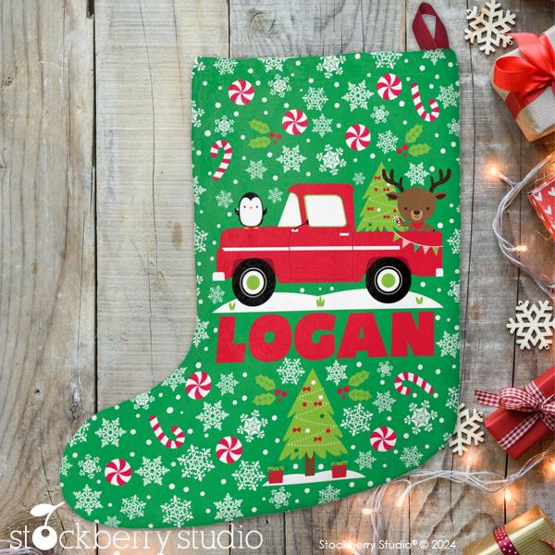 Christmas Red Truck Stocking Personalized With Name Boy Stocking Custom ...