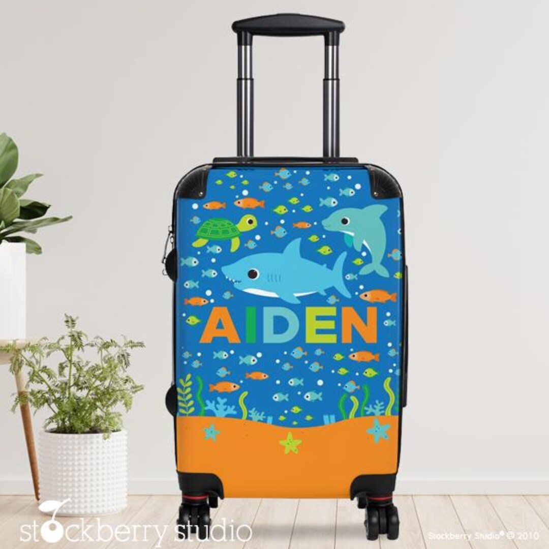 Shark Rolling Luggage Personalized Name Ocean Overnight Bag Fish Turtle ...