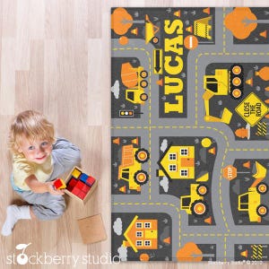 Construction Area Rug Kids Road Play Mat Boy Decor Gift Toddler Dump ...