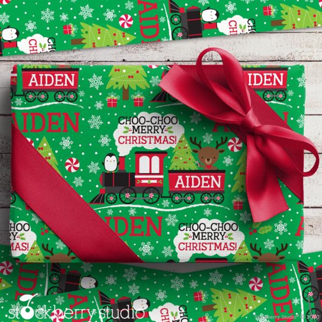 Christmas Train Wrapping Paper Personalized Name Kids Name Boy ...