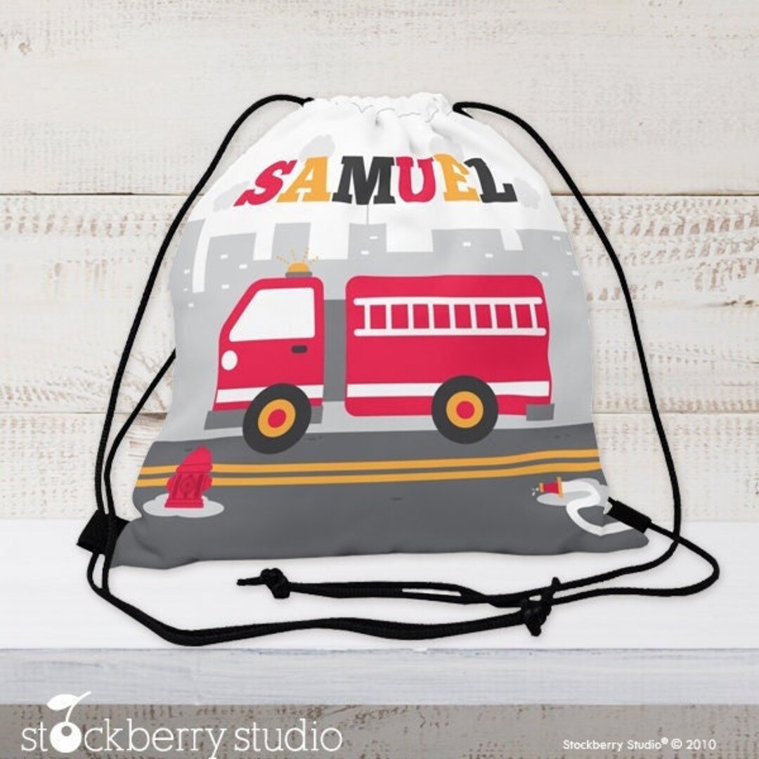 Firetruck Drawstring Bag Fire Truck Backpack Personalized Firetruck Bag ...