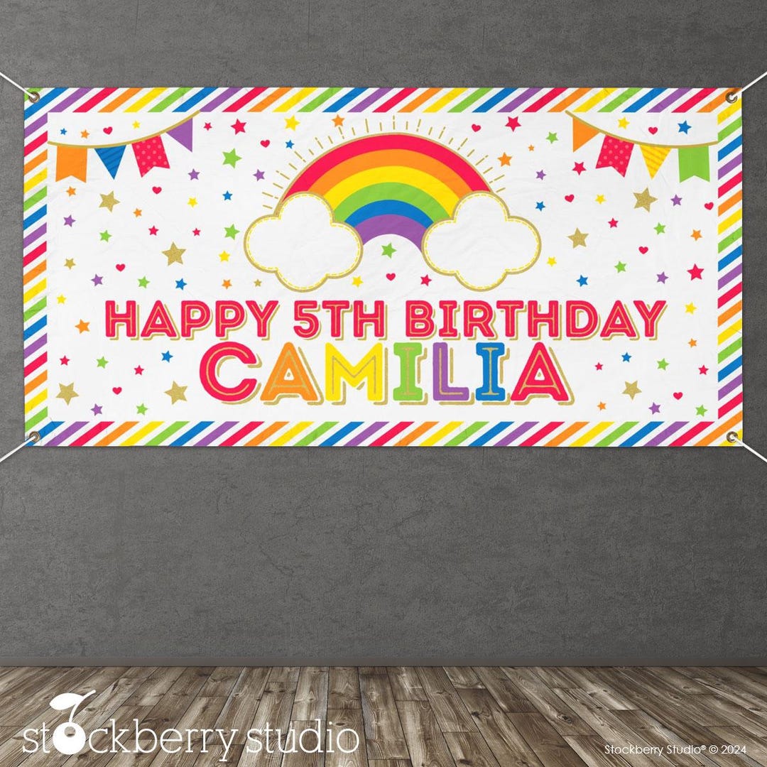Rainbow Birthday Party Vinyl Banner Personalized Girl Rainbow Banner ...