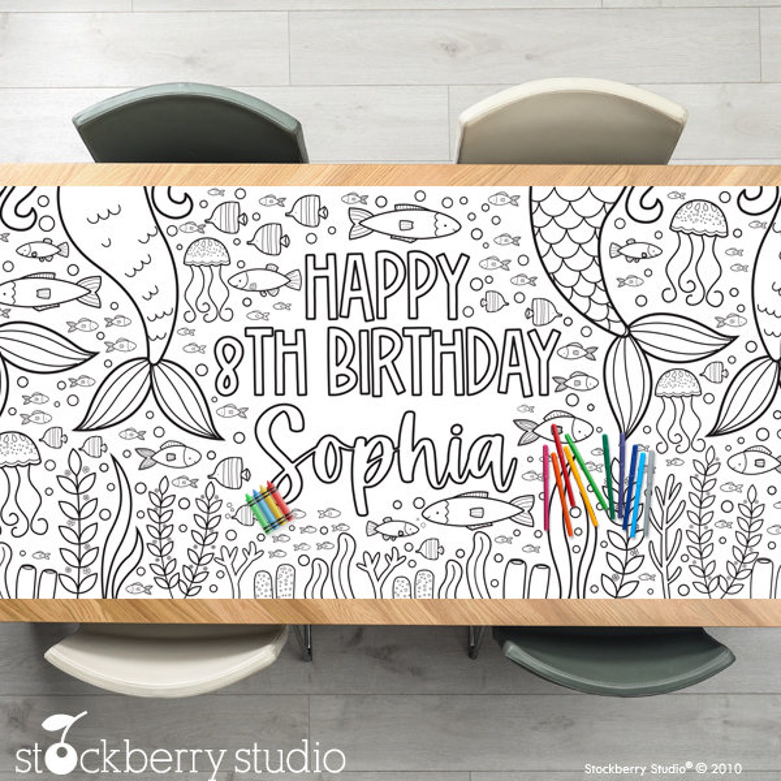 Mermaid Coloring Tablecloth Mermaid Birthday Party Decoration Mermaid ...