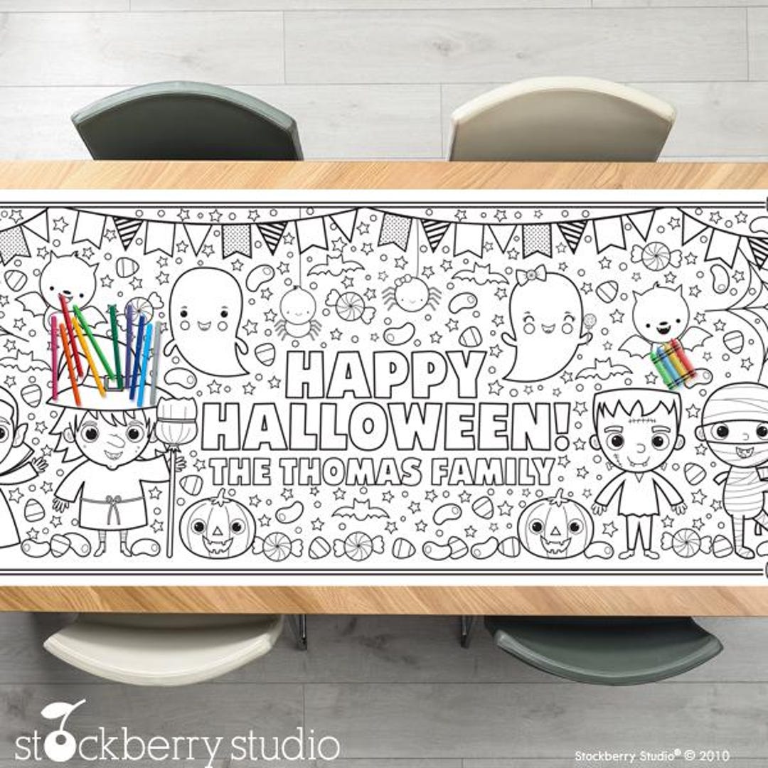 Halloween Monsters Coloring Tablecloth Witch Fall Decoration ...