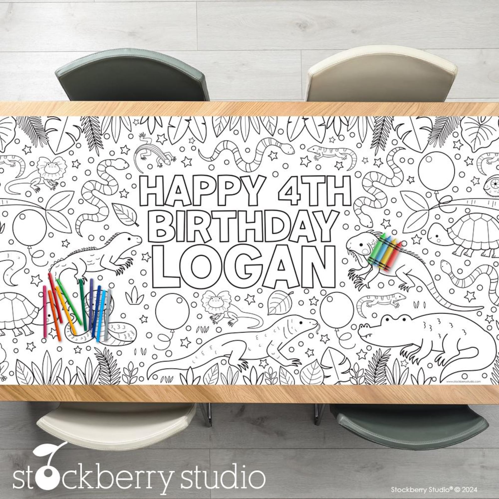 Reptile Birthday Coloring Tablecloth Lizard Party Decorations Frog ...