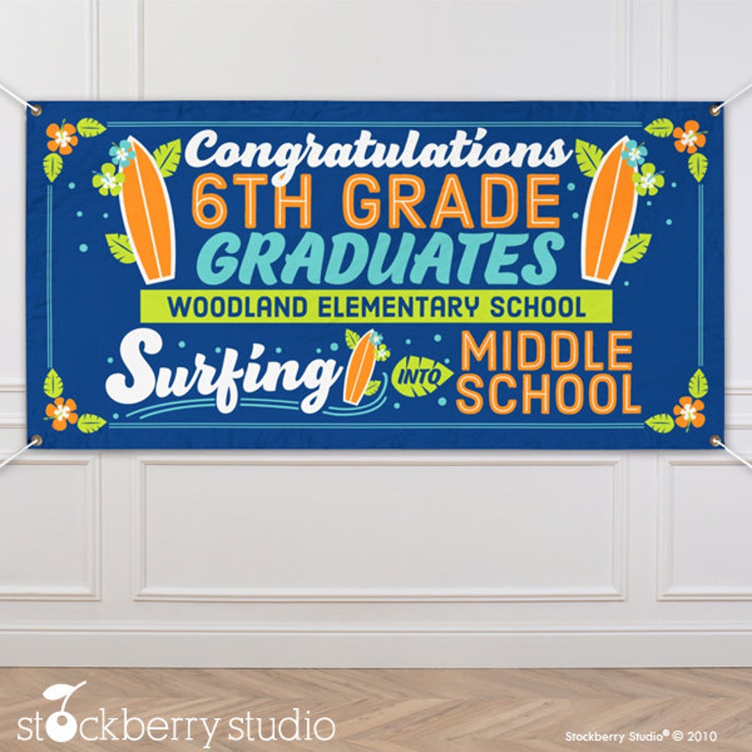 Surf Graduation Vinyl Banner Personalized Surfing Into 5th Grade Prek ...