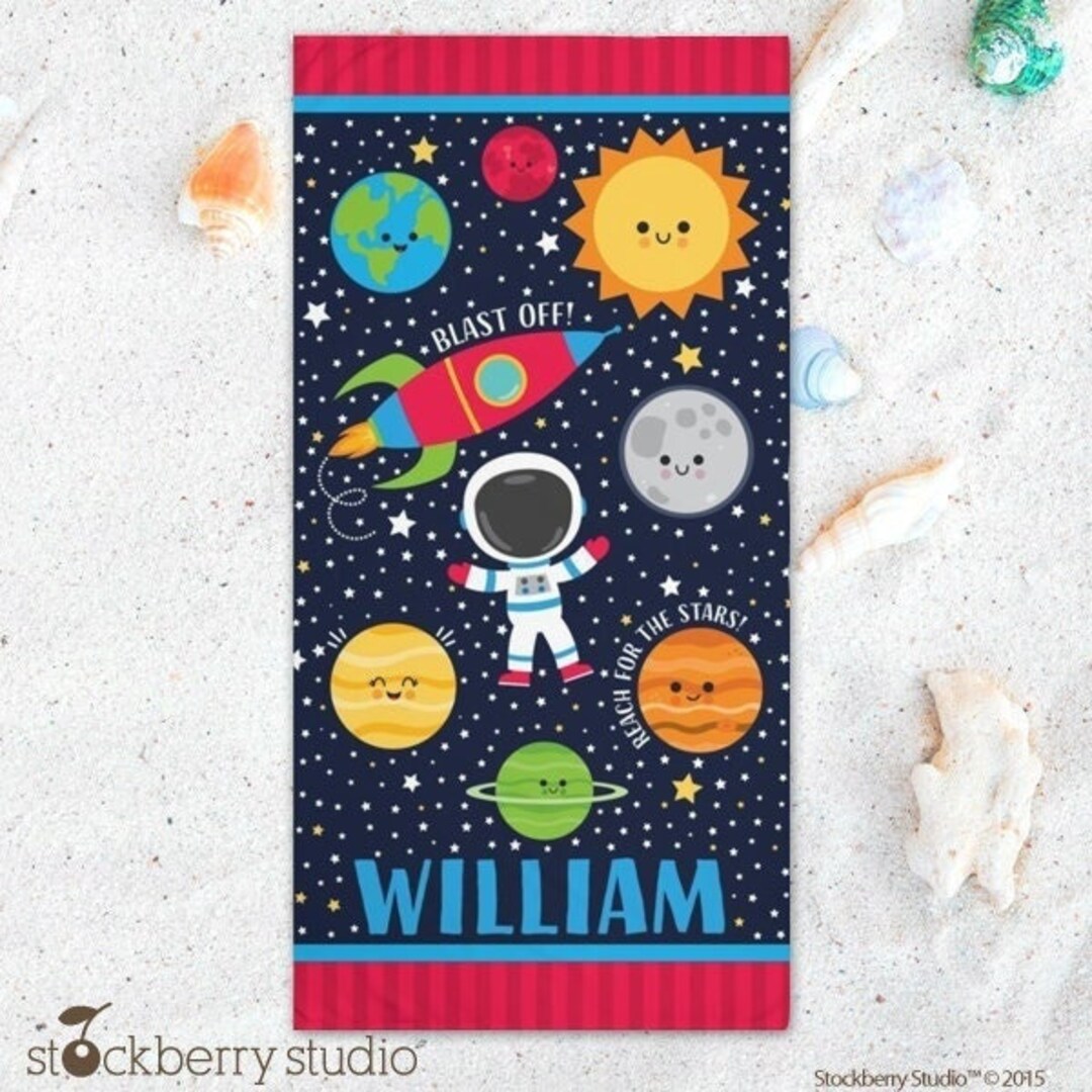 Space Beach Towel for Kids Personalized Boy Rocket Planets Beach Towel ...