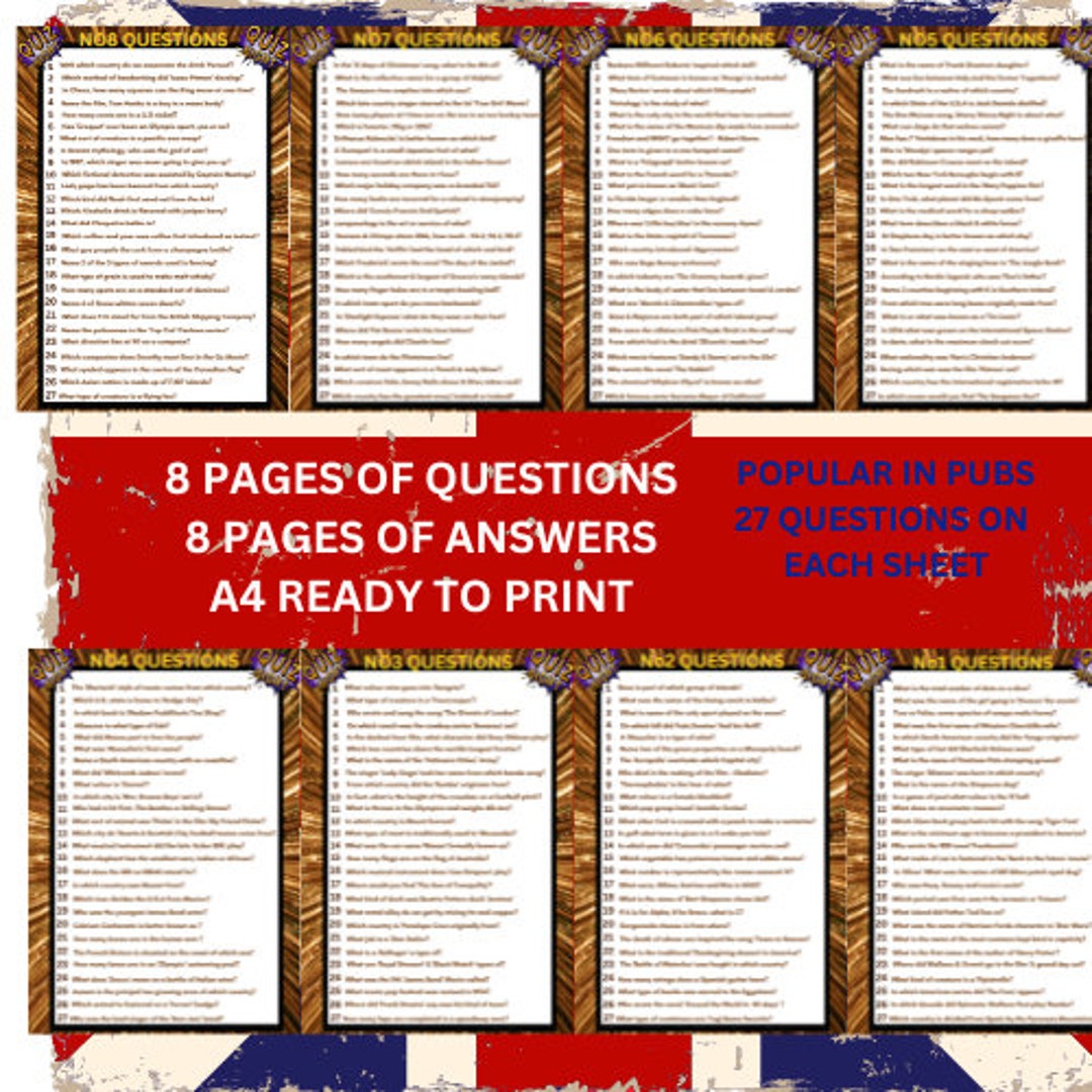 British Pub Quizzes, Master Quiz, Pub Quiz, Mega Quiz Set, Quiz Master ...