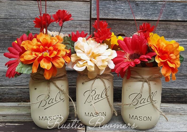 Rustic Decor Painted Mason Jars Mason Jar Sets Shabby | Etsy