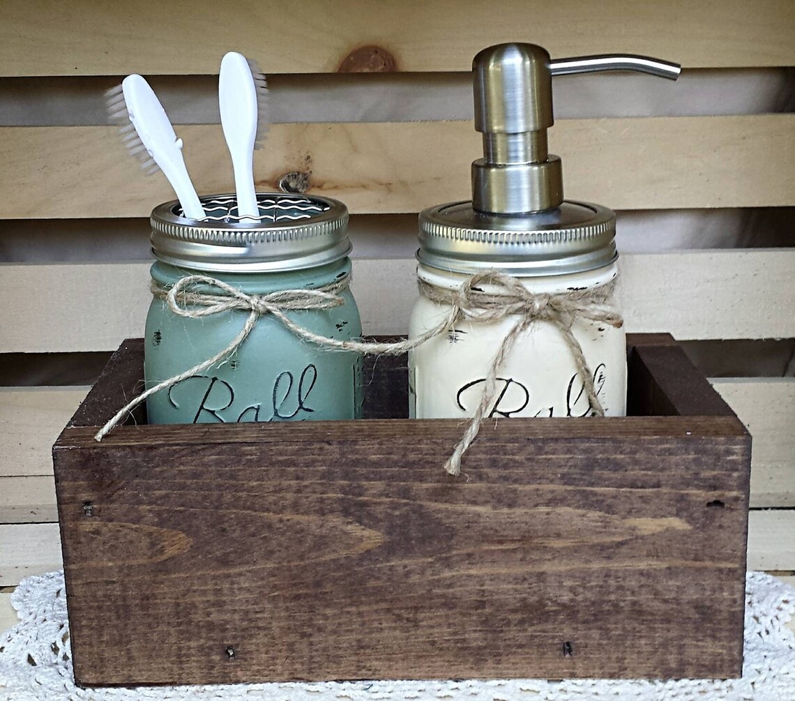 Mason Jar Box Sink Set Mason Jars Rustic Decor Mason Jar - Etsy
