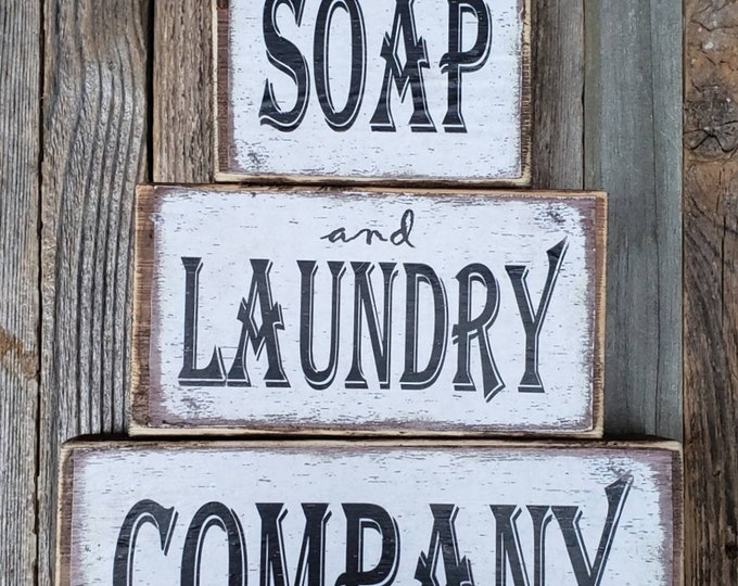 Rustic Wood Soap and Laundry Company Stackable or Hangable Block Signs ...