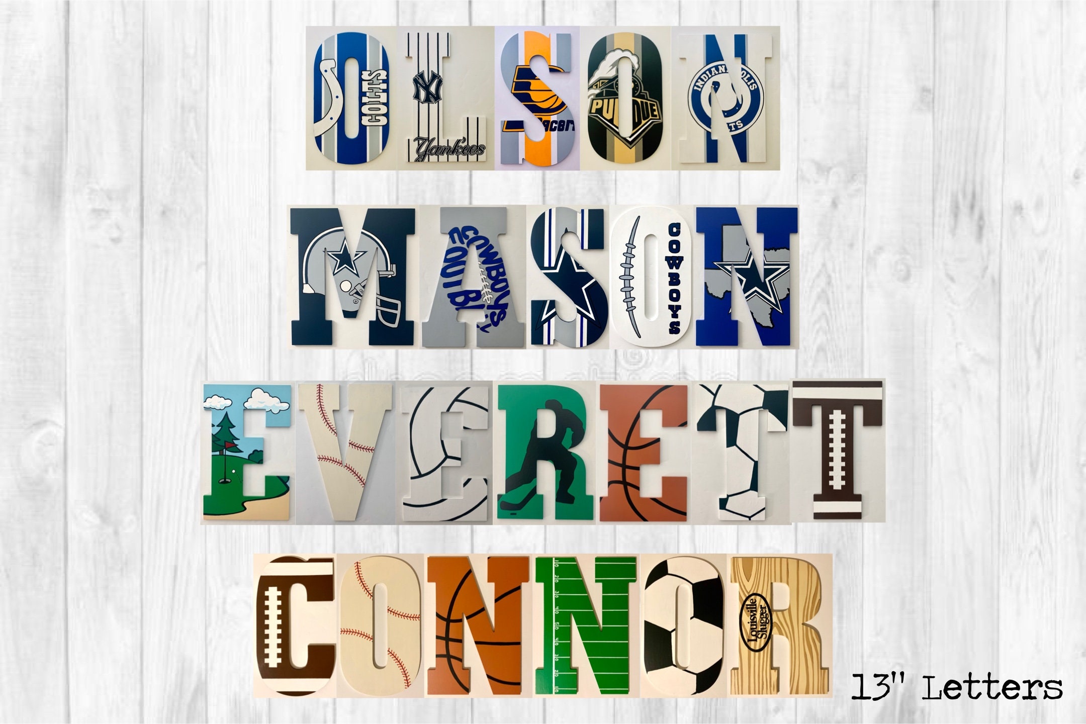 Painted Wood Letters Sports Theme