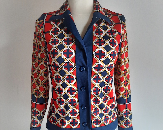 Kio Jersey Mit Der Krone Vintage 1960s 1970s Navy Blue Red Printed ...