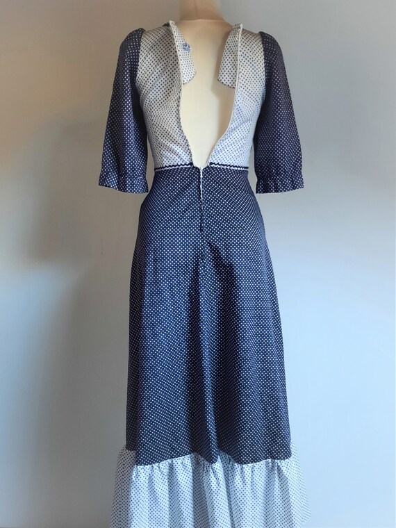 Vintage 1970s Slager Modell navy blue white polka dot… - Gem