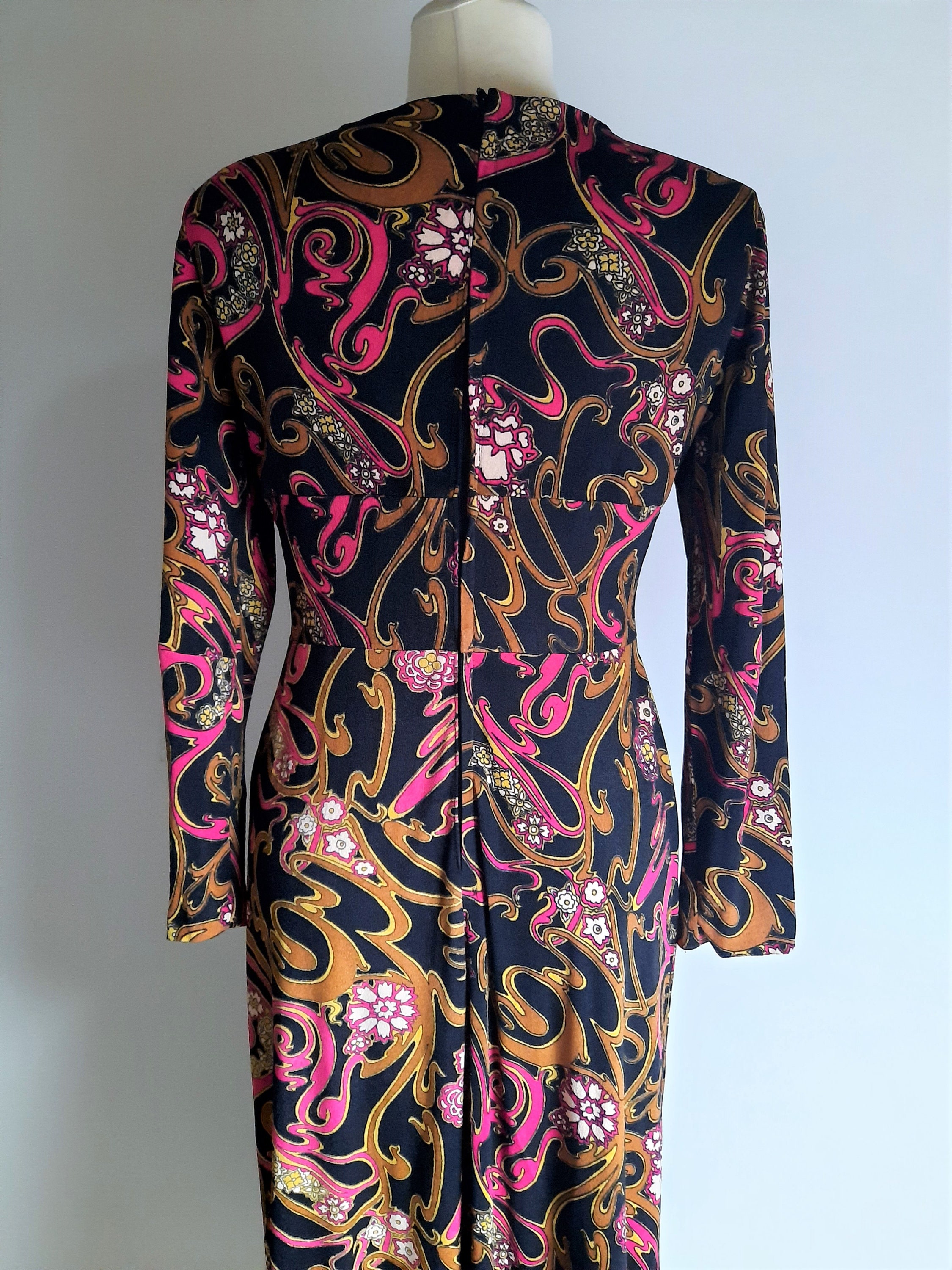 Vintage 1960s Samuel Sherman Black Multicolour Printed Maxi - Etsy UK
