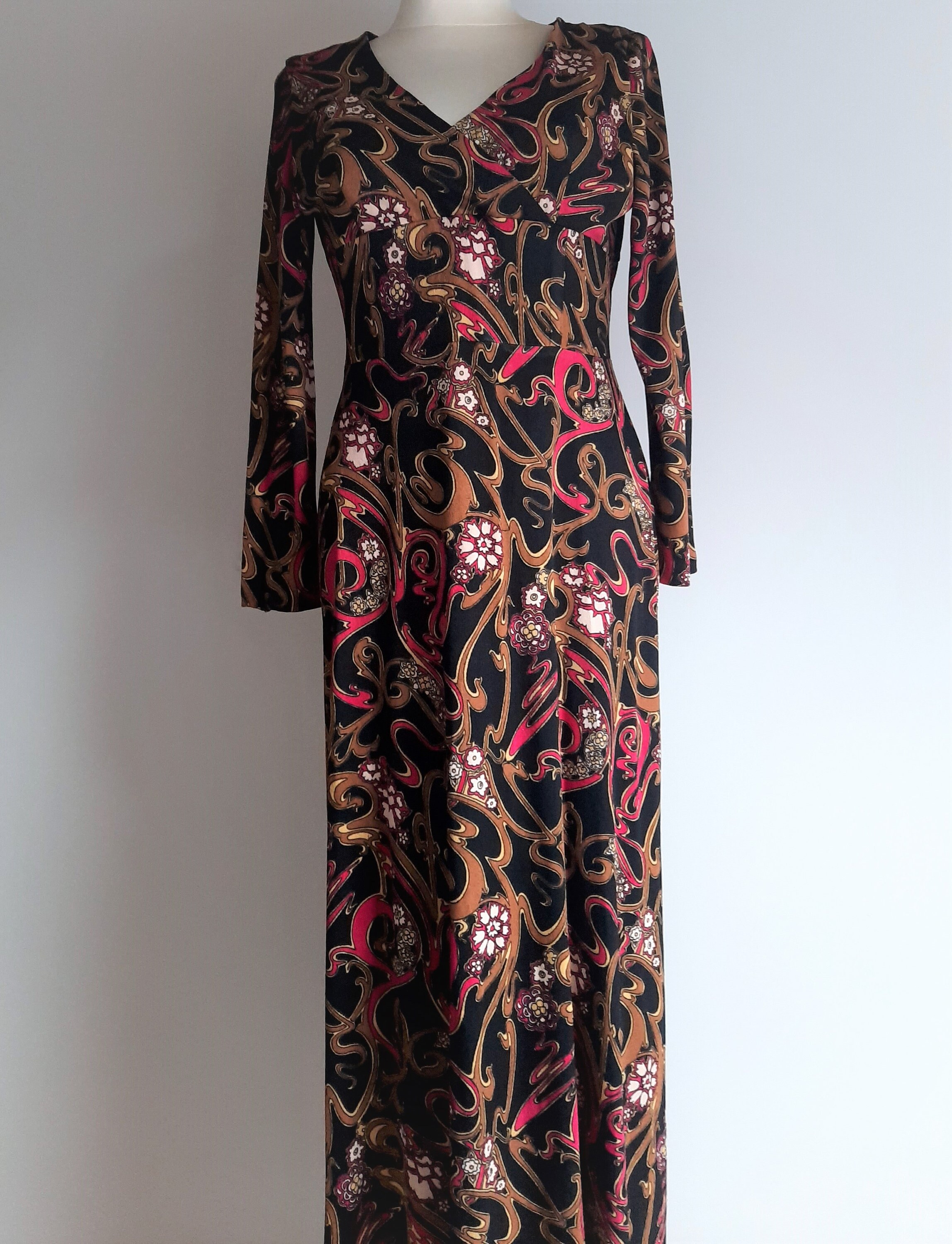 Vintage 1960s Samuel Sherman Black Multicolour Printed Maxi - Etsy UK