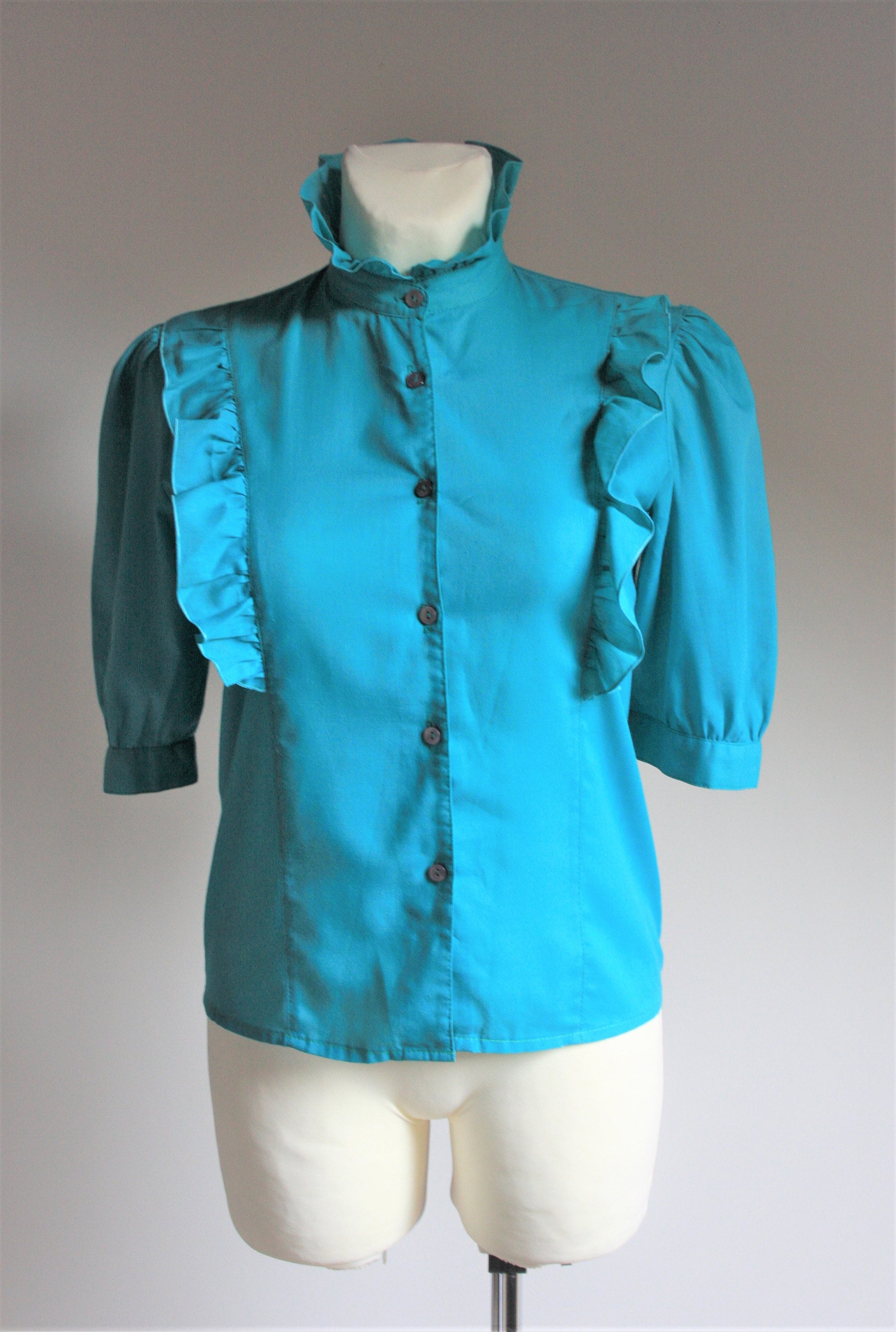 Wallis Vintage 1980s Green High Neck Ruffle Blouse Medium Size - Etsy
