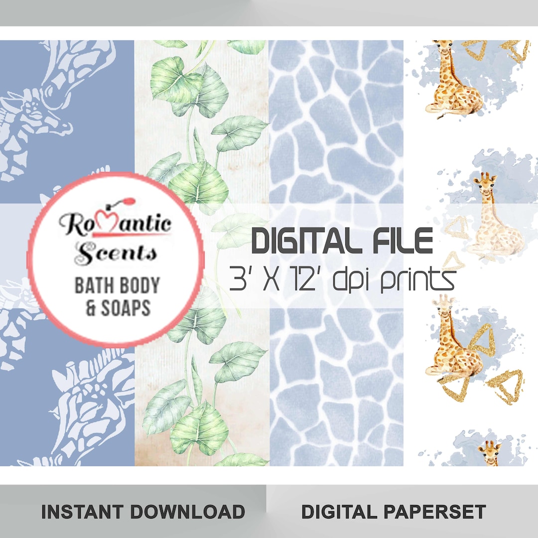 Baby Giraffe Printable Art, Pastel Paper Giraffe Soap Label, Floral ...
