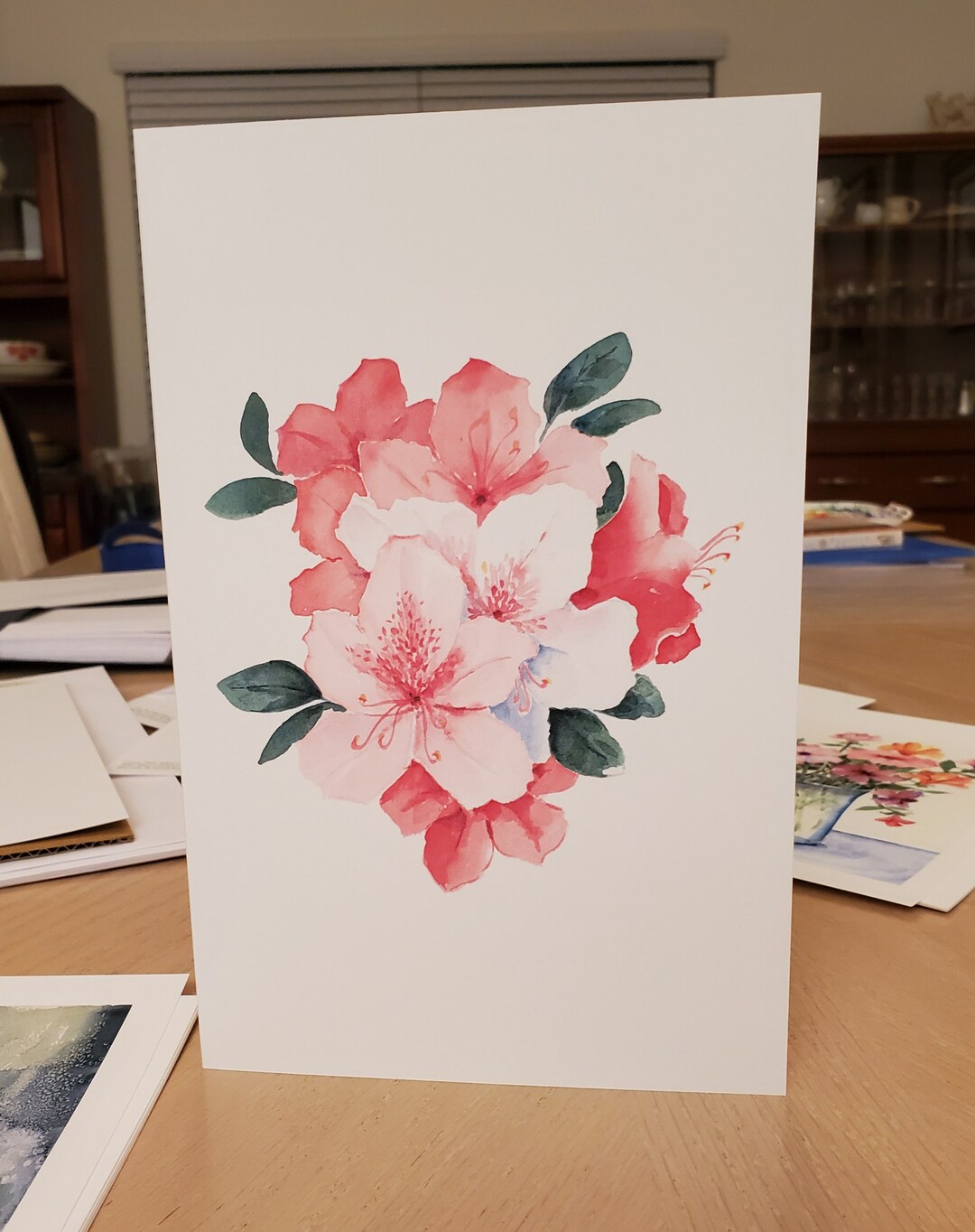 Pink and White Azaleas. Large Greeting Card From an Original Watercolor ...