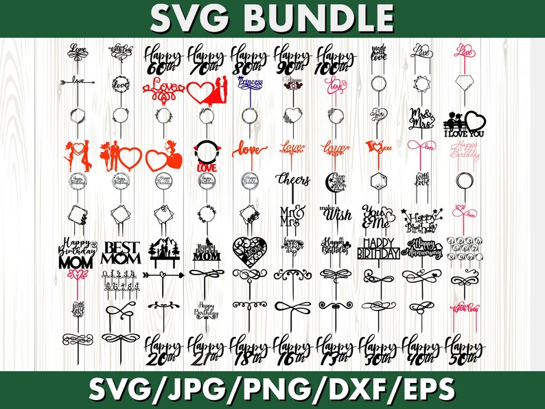 Happy Birthday Cake Toppers Svg Bundle Cake Topper Laser Cut Files Cake ...