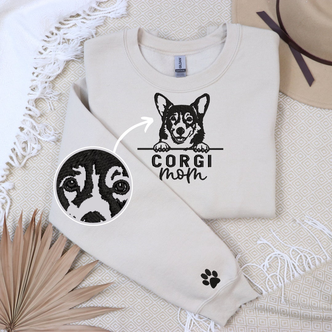 Corgi Mama Embroidered Adult Hoodies and Crewnecks, Full Chest W ...