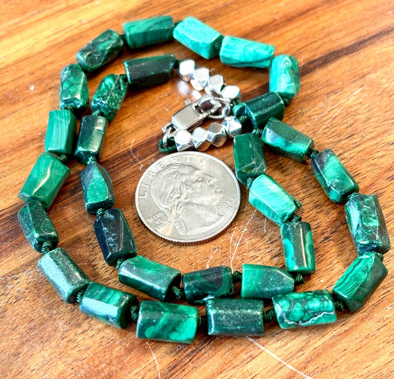 Necklace Raw Malachite Nuggets 18" - Etsy