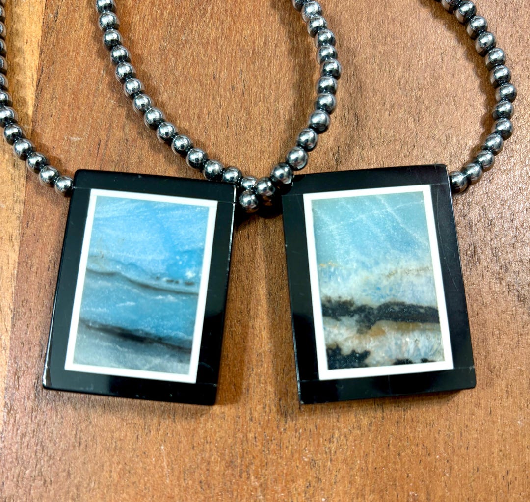 Intarsia Stone Pendant Necklace Simple Design Premium Stones Adjustable ...