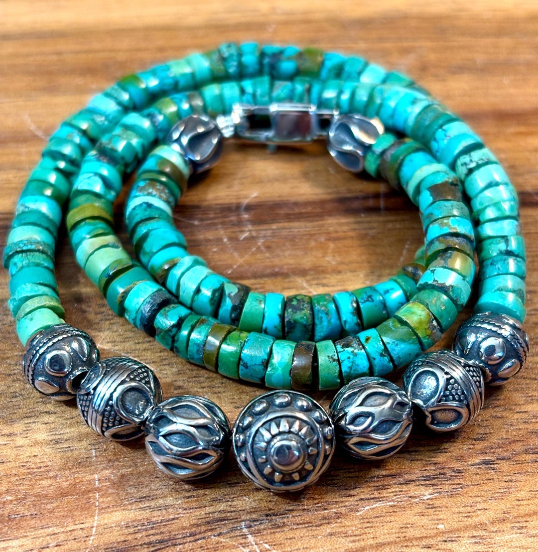 Turquoise Necklace With Bali Style Beads 18-1/2" - Etsy