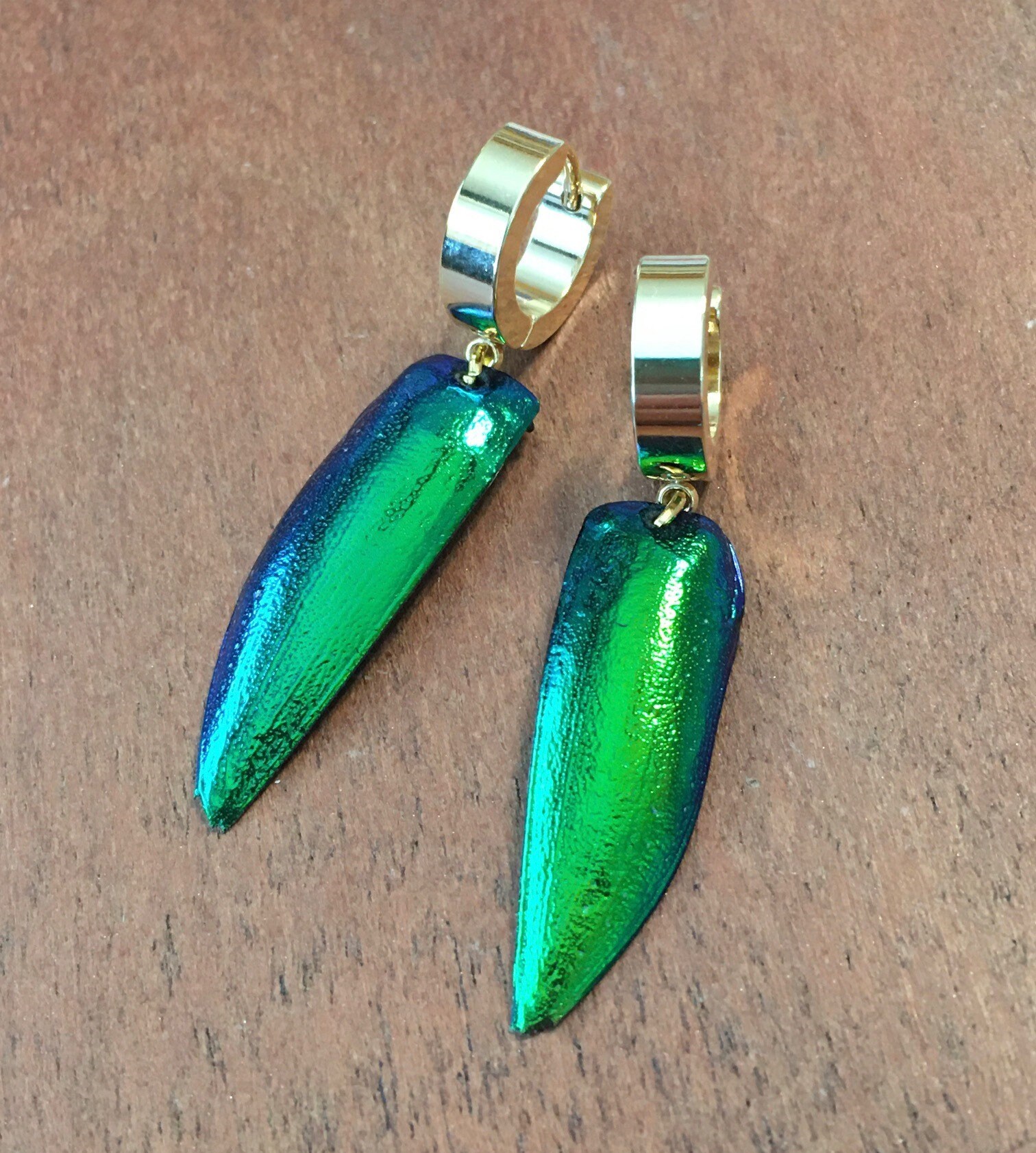 Real Elytra Beetle Wings on Huggie Hoop Earrings in Electric - Etsy