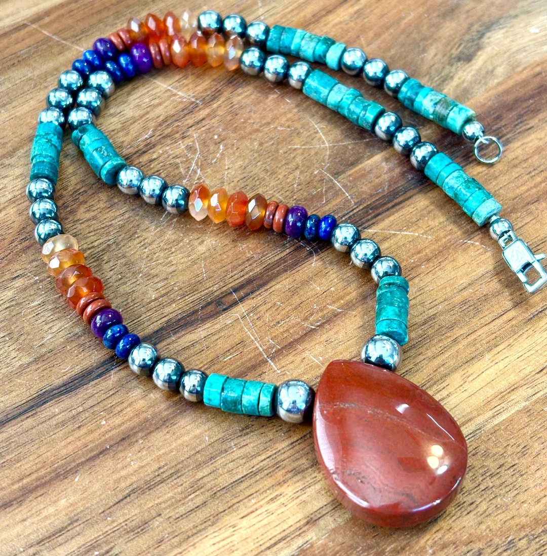 Real Turquoise 19" Necklace With a Rainbow of Gemstones Jasper ...