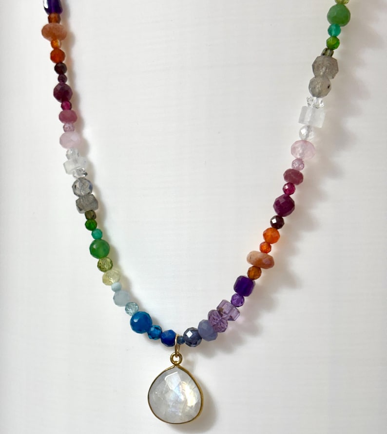 Moonstone Pendant Gemstone Necklace With Rainbow Colors Shaded Ombre ...