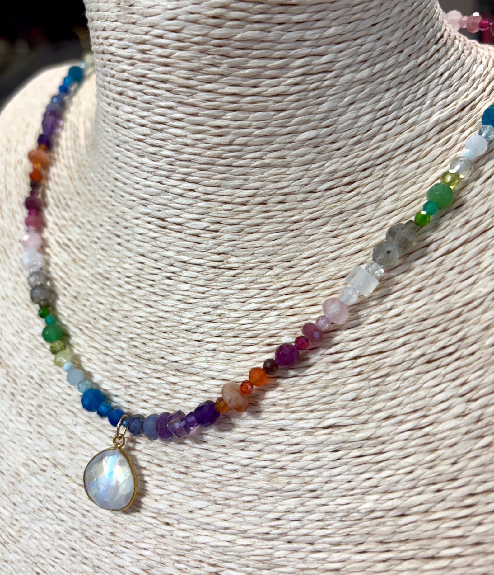 Moonstone Pendant Gemstone Necklace With Rainbow Colors Shaded Ombre ...