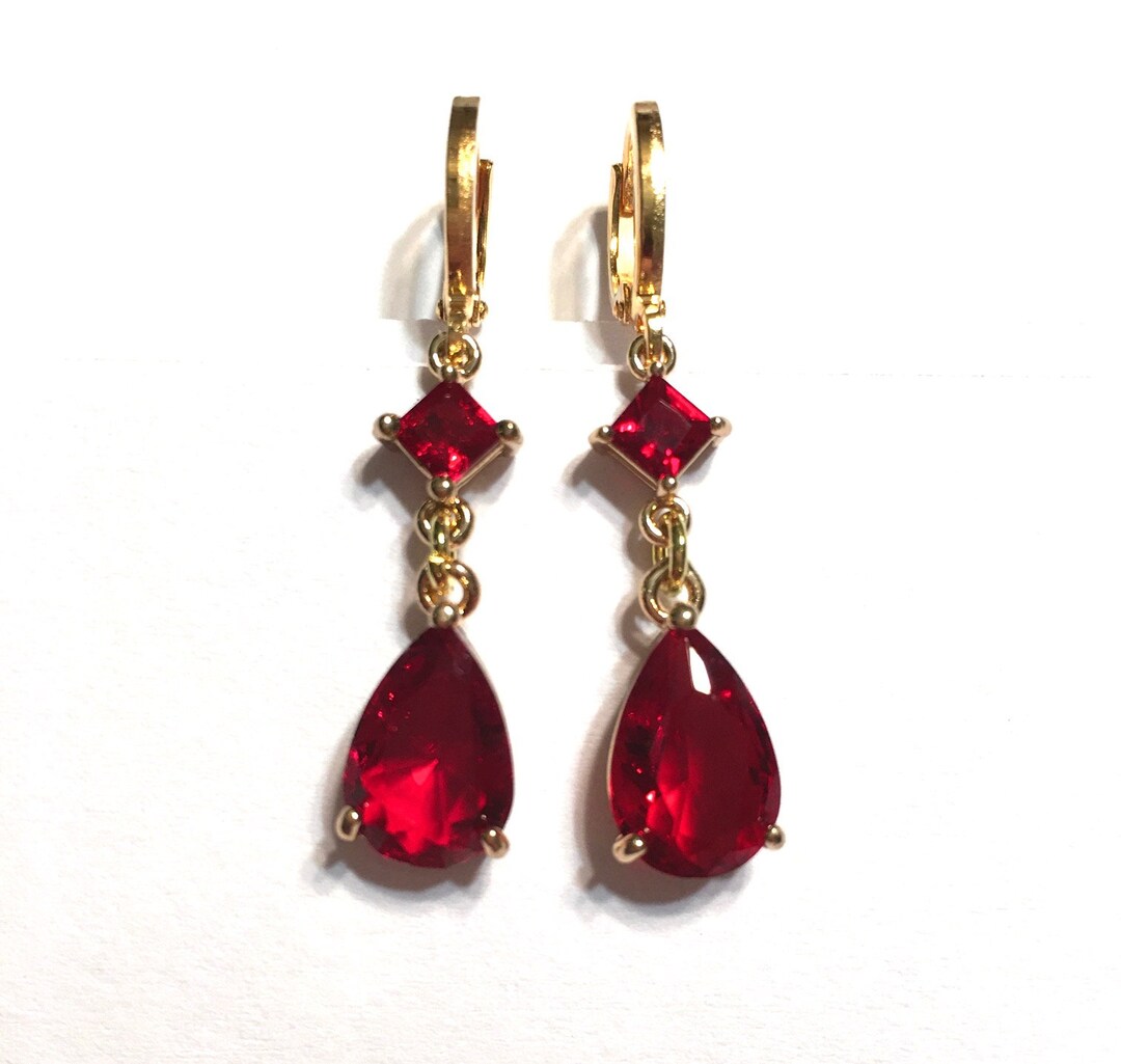 Earrings Ruby Red Hydroquartz Faceted Drops With Hoop Leverback Ear ...