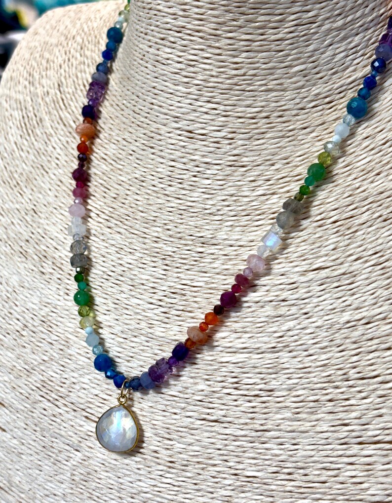 Moonstone Pendant Gemstone Necklace With Rainbow Colors Shaded Ombre ...