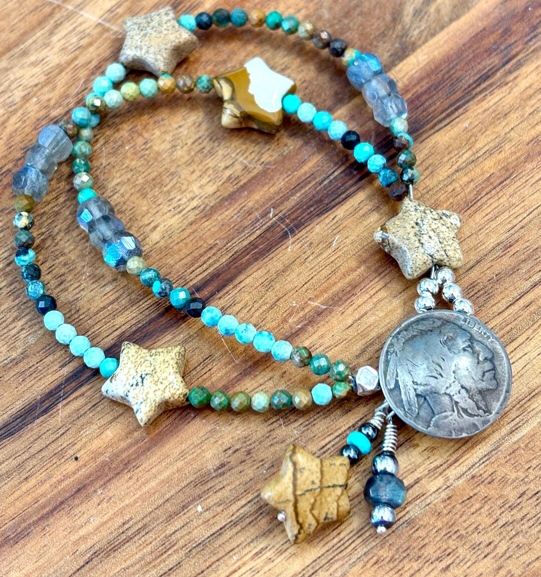 Real Turquoise Bracelet With Real Indian Head Nickel Button Closure ...