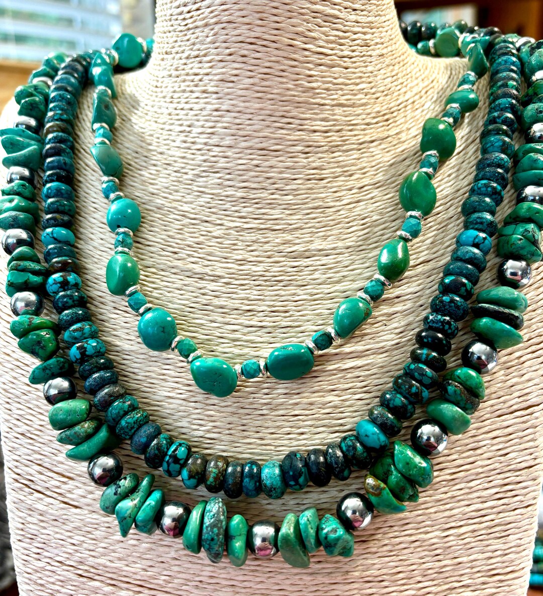 Real Turquoise 3 Strand Super Chunky Necklace 23 to 27 - Etsy