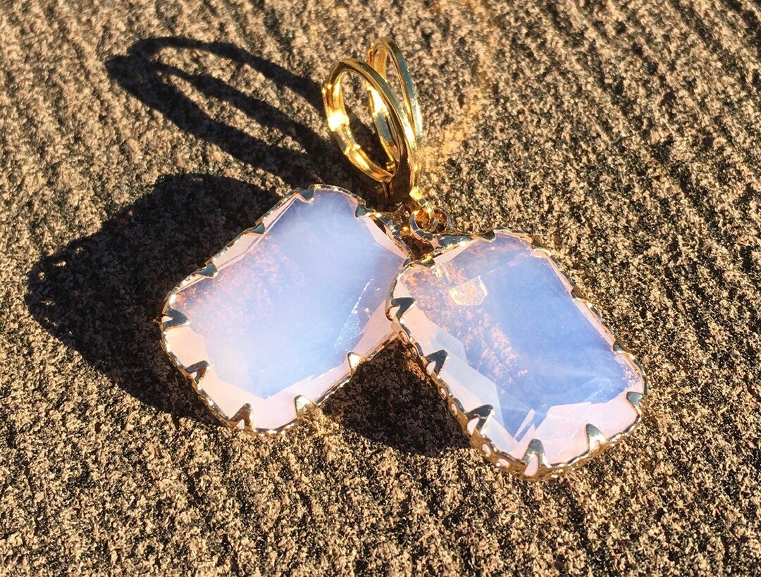 Rose Opalite Earrings in an Emerald Cut With Lever Back Ear Wires - Etsy