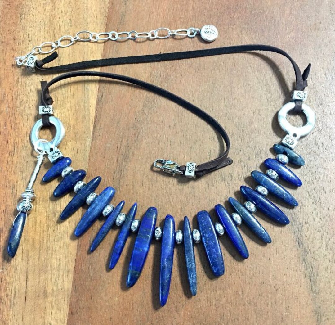 Real Lapis Necklace on Leather Adjustable 20 to 25 - Etsy