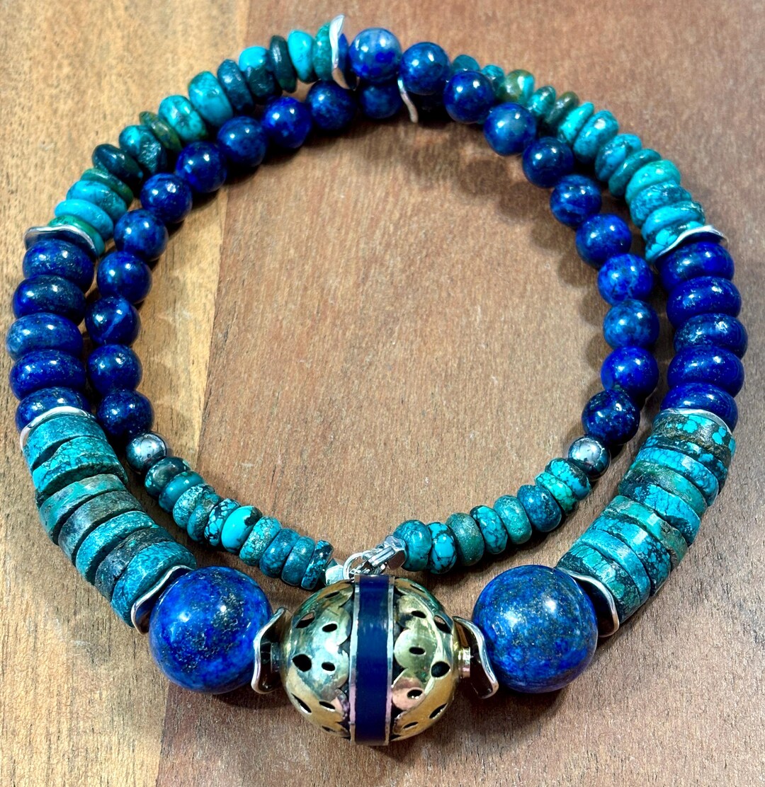 Real Chunky Turquoise Necklace Premium Turquoise With Hand Made Inlay ...